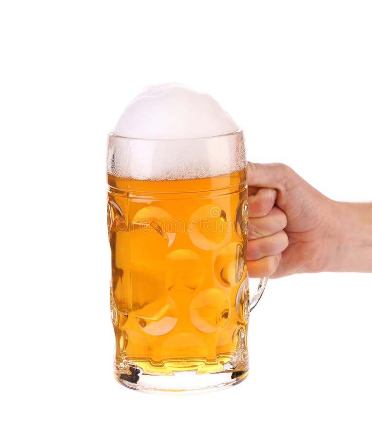 Becher Bier Mit Schaum in Der Hand Stockbild - Bild von bier ...