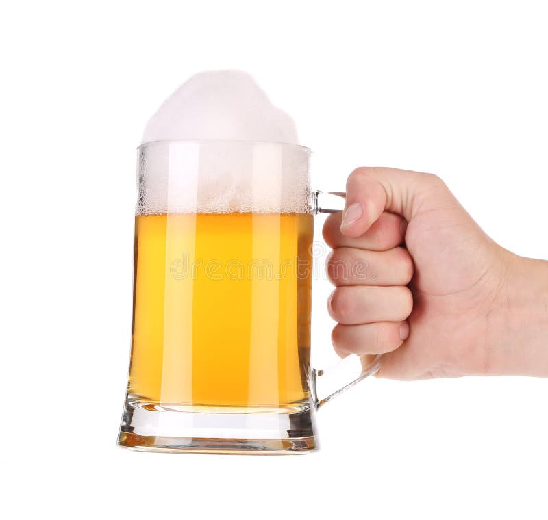 Becher Bier Mit Schaum in Der Hand. Stockfoto - Bild von deutsch, feier ...