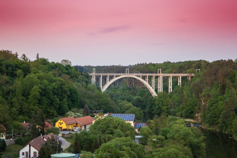 Bechyne Bridge Duha Over Luznice River. Czech Republic. Stock Photo ...