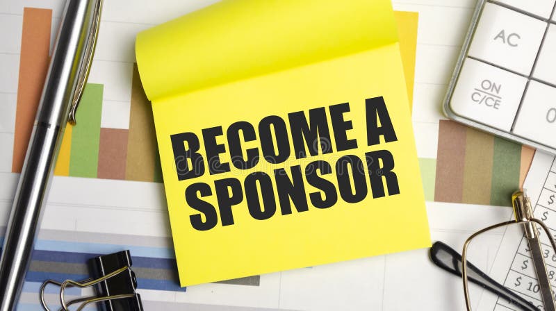BECOME a SPONSOR Text on the Yellow Paper with Pen and Glasses Stock ...