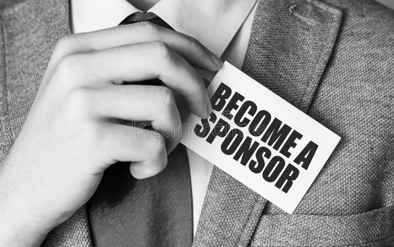 BECOME a SPONSOR on White Business Card and Hands Stock Photo - Image ...