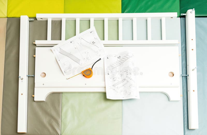 Bed Assembly Layout with Manual and Tools Stock Image - Image of tools ...