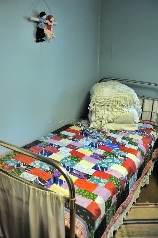 Bed and a Blanket in Patchwork Style Stock Image - Image of decor ...