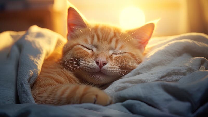 Bed Bound Cat Beams with Joy Stock Illustration - Illustration of ...