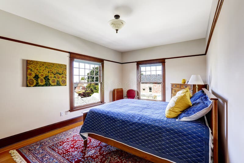 Bright Blue Girls Room Interior Stock Photo - Image of bedroom ...