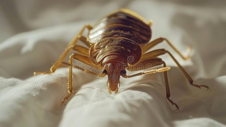 Bed Bug Awareness Week. Close-up of Bed Bug Crawling on Fabric Stock ...