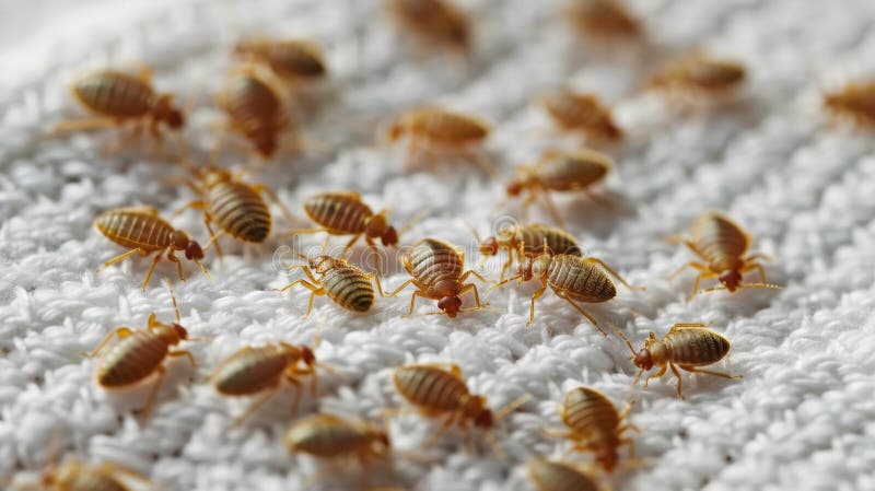 Bed Bug Infestation on White Fabric Revealing Numerous Pests in ...