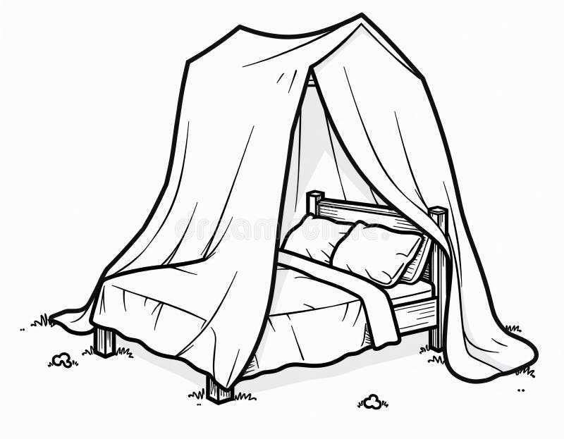Bed with Canopy, Line Art Illustration Stock Illustration ...