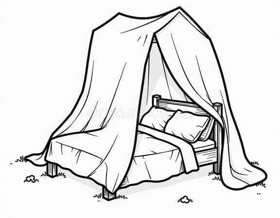 Bed with Canopy, Line Art Illustration Stock Illustration ...