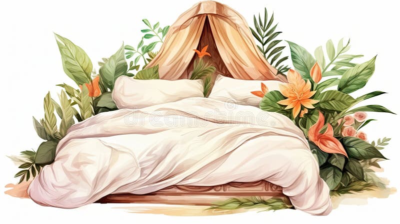 A Bed with a Canopy Over it Surrounded by Plants and Flowers ...