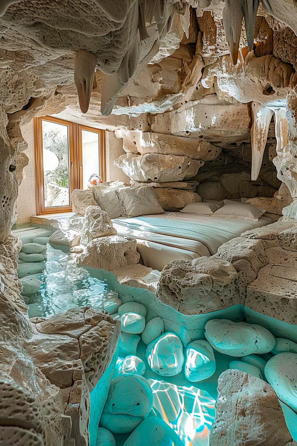 A bed in a cave stock photo. Image of ceiling, stone - 327716070