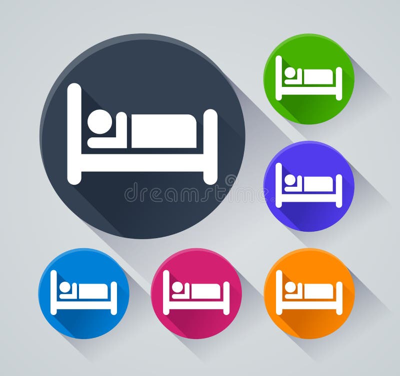 Bed Circle Icons with Shadow Stock Vector - Illustration of bedroom ...