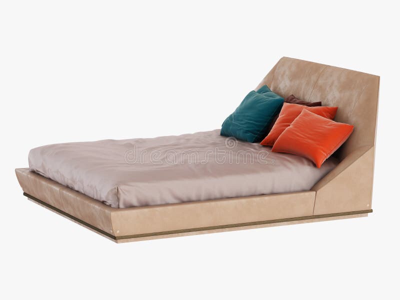 Bed with Color Pillows Side View 3d Rendering Stock Illustration ...