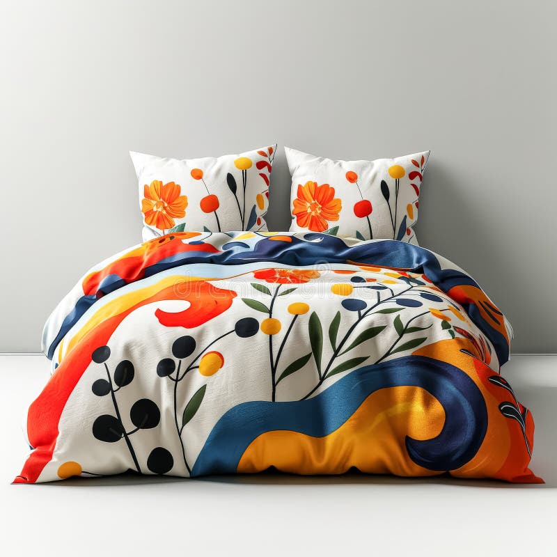 The Bed is Colorful and Has a Rainbow Design on it. Stock Image - Image ...