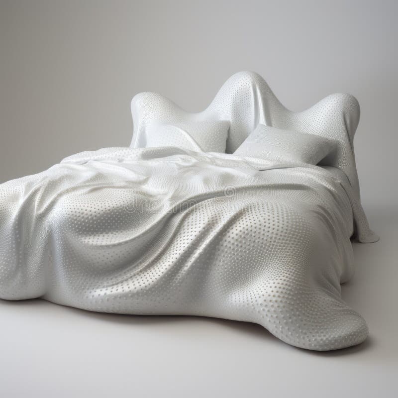 Unique White Bed with Distorted Realism Design and Shiny Bumpy Texture ...