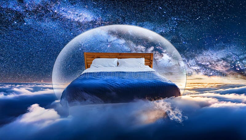 Bed Floating in the Clouds of the Cosmos with a Dream Bubble Above it ...