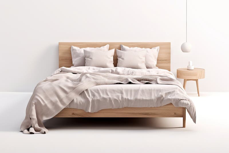 Bed, Front View, Light Wood and White Generative AI Stock Illustration ...
