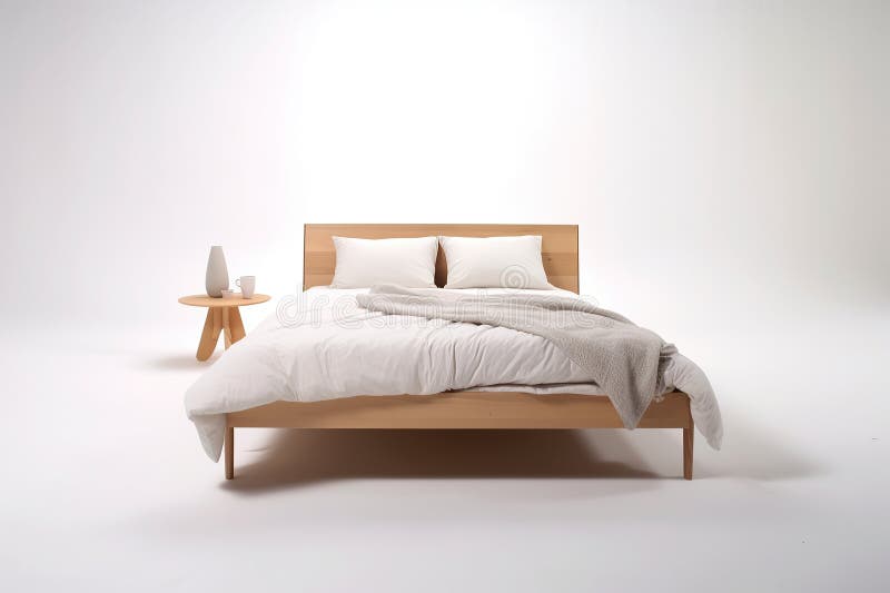Bed, Front View, Light Wood and White Generative AI Stock Illustration ...