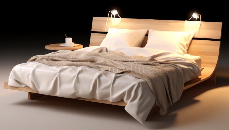 Bed, Front View, Light Wood and White Generative a Stock Illustration ...