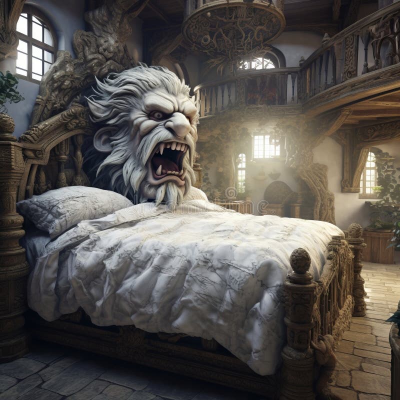 A Bed with a Giant Head on Top of it Stock Illustration - Illustration ...