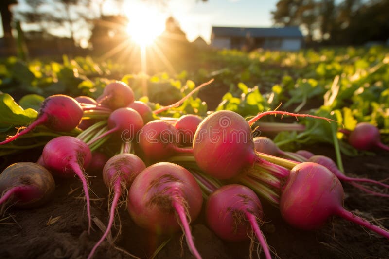 Bed with Growing Red Beets, Sunlight, Harvest Stock Illustration ...