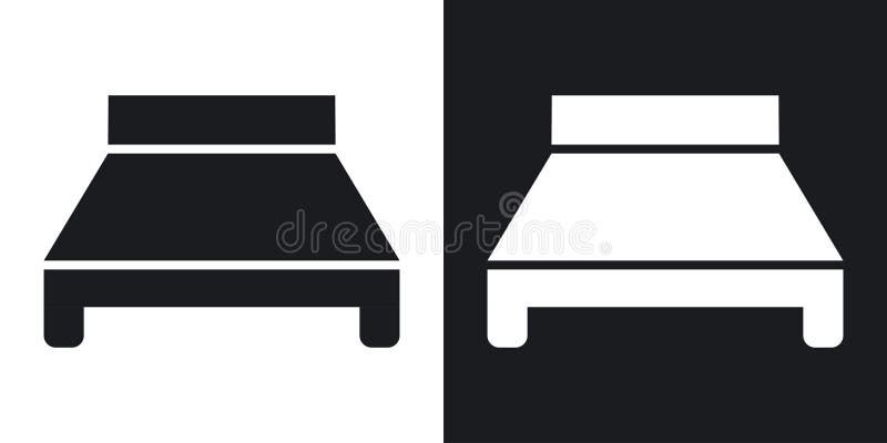 Bed Icon Set. Bedroom or Hotel Double Bed Vector Symbol in Black Filled ...