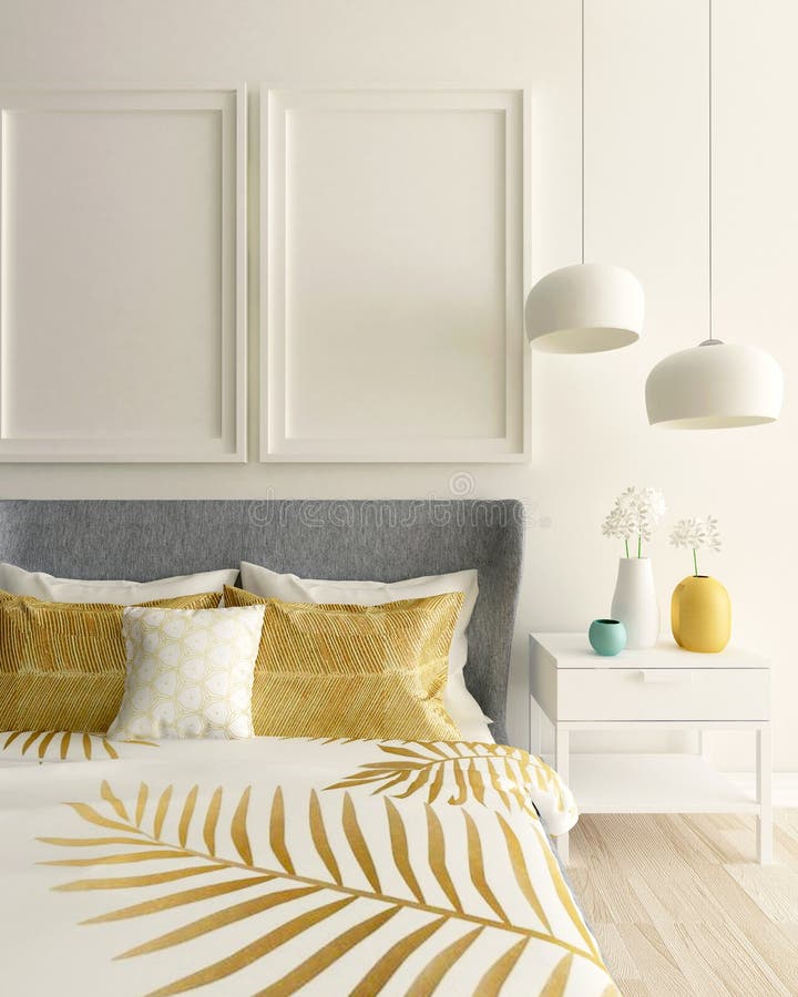 Bed Inside Contemporary Bedroom Stock Illustration - Illustration of ...