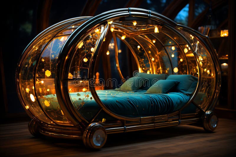 Bed that is Inside of Glass Case with Lights on it. Generative AI Stock ...
