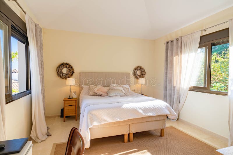 Bed Inside Master Bedroom in a Villa Stock Photo - Image of colourful ...