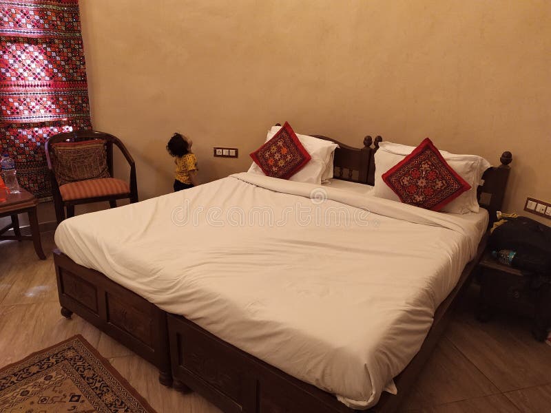 Bed Inside the Room of a Heritage Resort in India Stock Image - Image ...