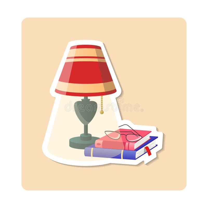 Bed Lamp Sticker Illustration. Lamp, Books, Light, Glasses. Editable ...