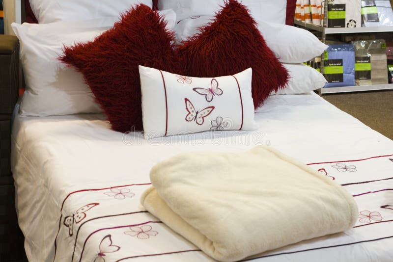 Bed with Linen in a House Accessory Retail Store Stock Image - Image of ...