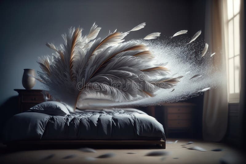 Bed with Flying Feathers. Creative Design Concept. Ai Generation Stock ...