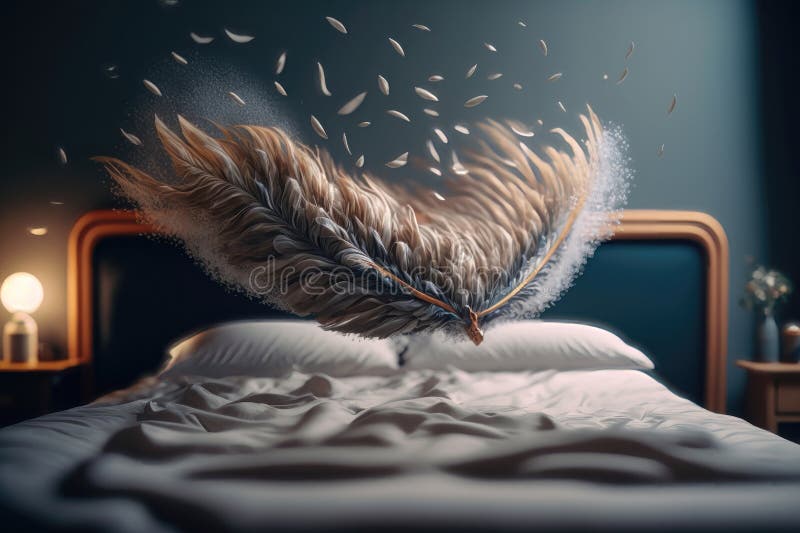 Bed with Flying Feathers. Creative Design Concept. Ai Generation Stock ...