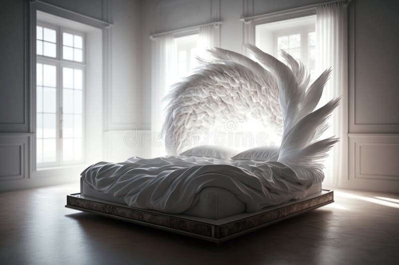Bed with Flying Feathers. Creative Design Concept. Ai Generation Stock ...