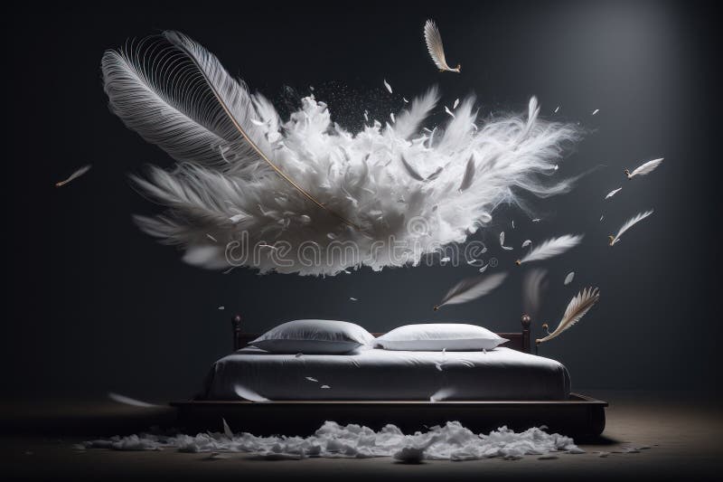 Bed with Flying Feathers. Creative Design Concept. Ai Generation Stock ...