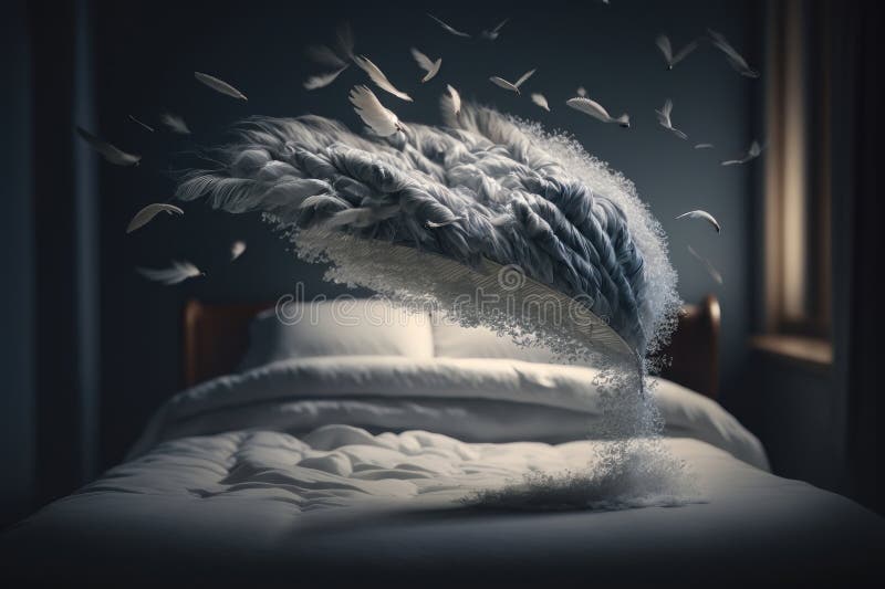 Bed with Flying Feathers. Creative Design Concept. Ai Generation Stock ...