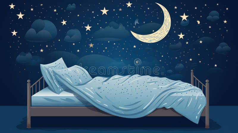 Bed with Moon and Stars Around, Sleeping Concept Stock Illustration ...