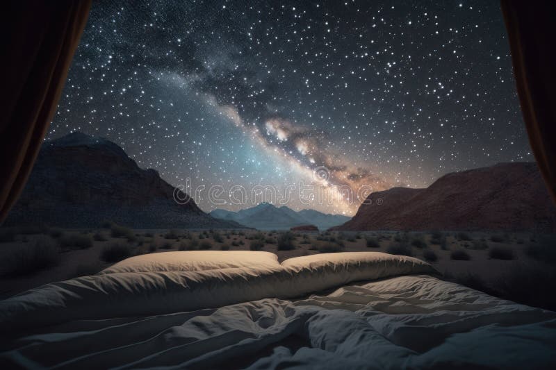Bed and Starry Sky. Creative Design Concept. Ai Generation Stock ...