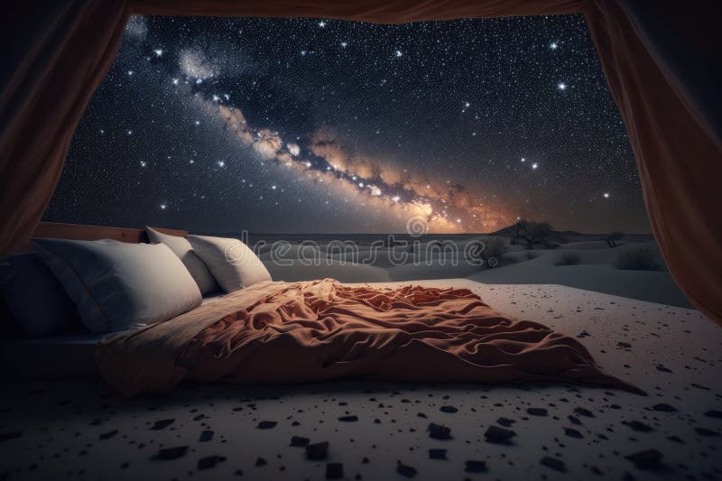 Bed and Starry Sky. Creative Design Concept. Ai Generation Stock ...