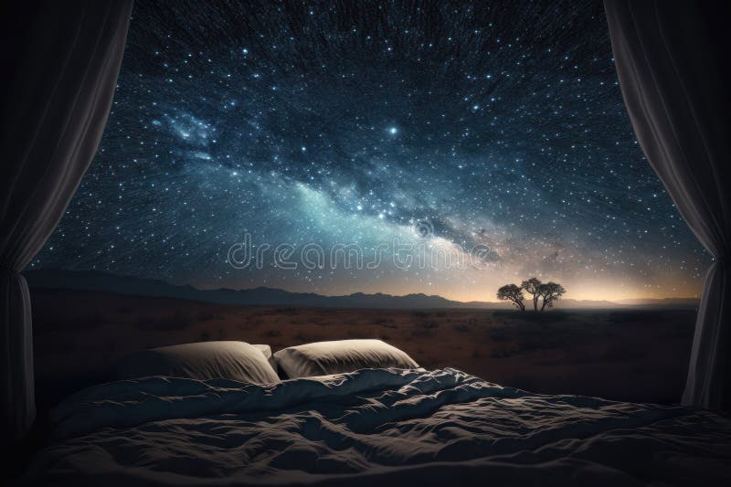 Bed and Starry Sky. Creative Design Concept. Ai Generation Stock ...