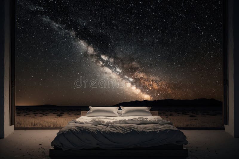 Bed and Starry Sky. Creative Design Concept. Ai Generation Stock ...
