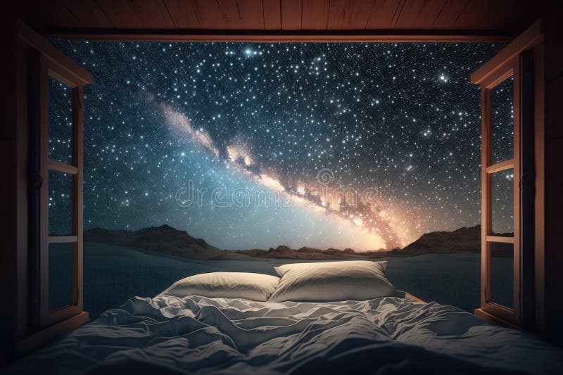 Bed and Starry Sky. Creative Design Concept. Ai Generation Stock ...