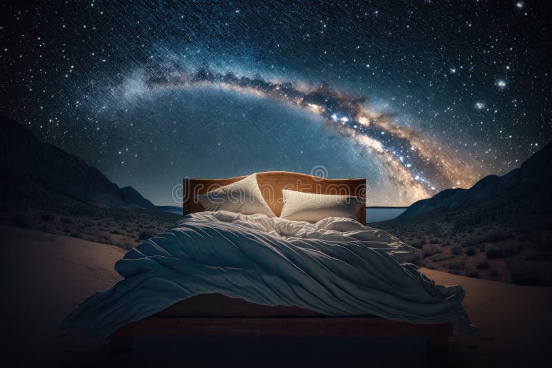 Bed and Starry Sky. Creative Design Concept. Ai Generation Stock ...