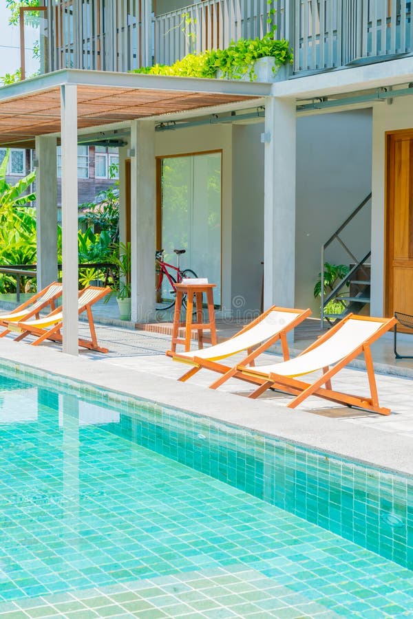 Bed Pool Around Swimming Pool in Hotel Resort Stock Image - Image of ...