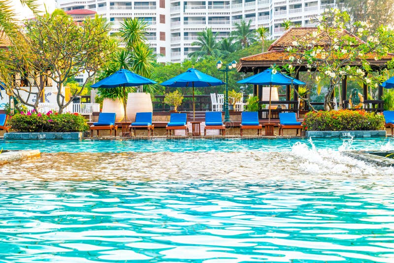 Bed Pool Around Swimming Pool in Hotel Resort Stock Image - Image of ...