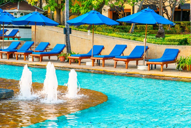 Bed Pool Around Swimming Pool in Hotel Resort Stock Image - Image of ...