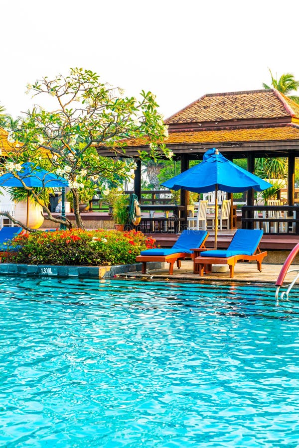 Bed Pool Around Swimming Pool in Hotel Resort Stock Image - Image of ...