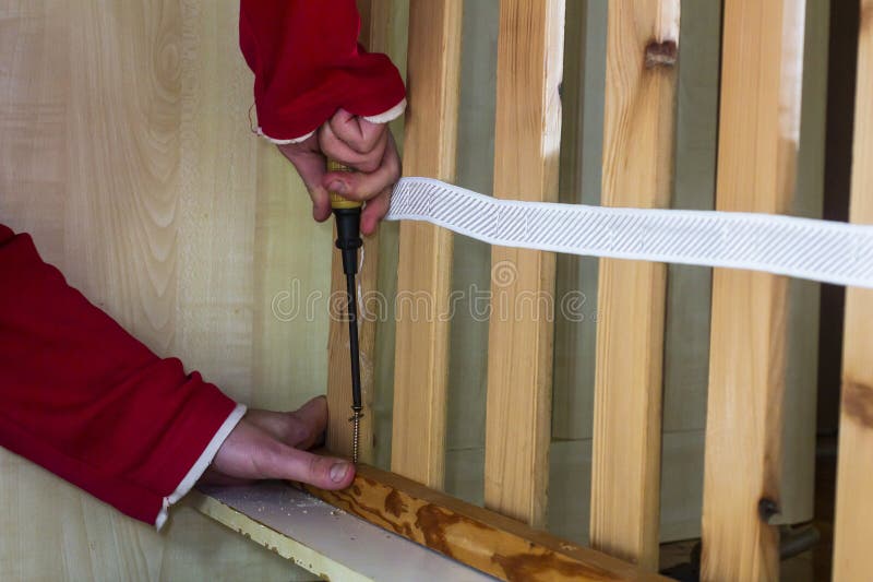 Bed Repair at Home. Screwdriver Work Stock Image - Image of assemble ...