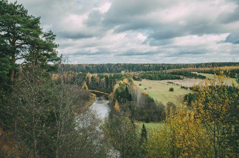River Valley on a High Bank Stock Photo - Image of autumn, shrubs ...